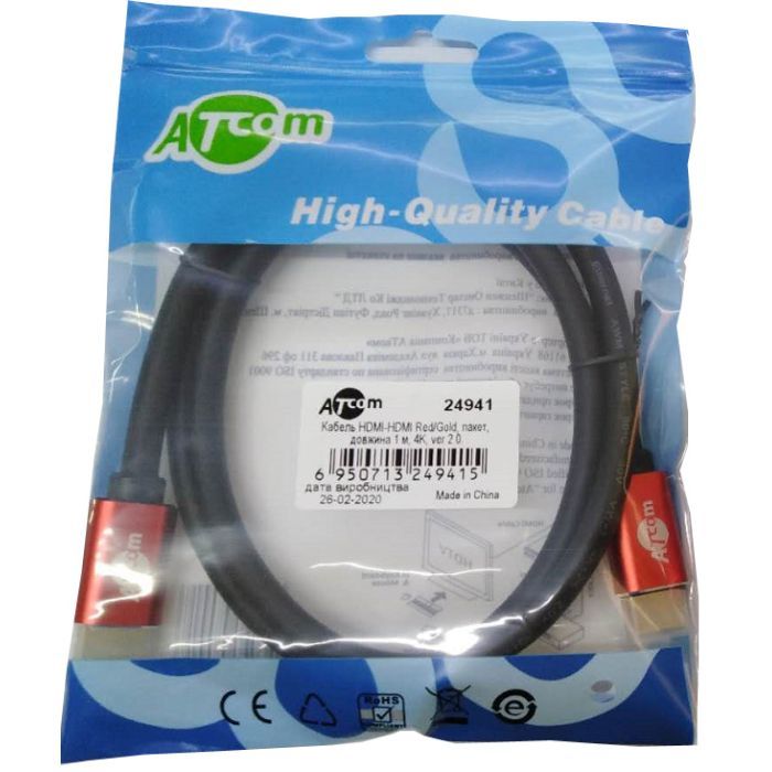 Atcom HDMI M to HDMI M 2.0m V2.0 24942 ⏩ Купити Кабель мультимедійний Atcom HDMI M to HDMI M 2 ...